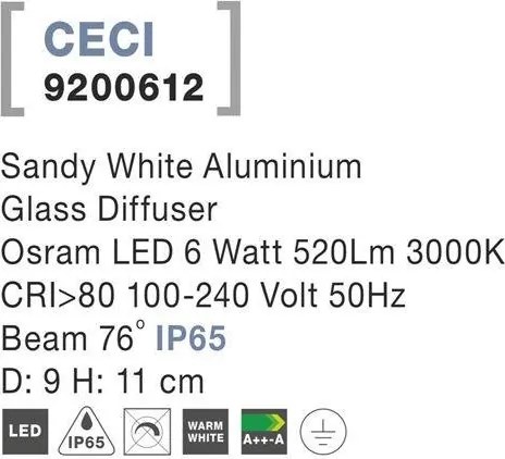 NV 9200612 Venkovní stropní svítidlo CECI bílý hliník skleněný difuzor Osram LED 6W 3000K 100-240V 76st. IP65 - NOVA LUCE