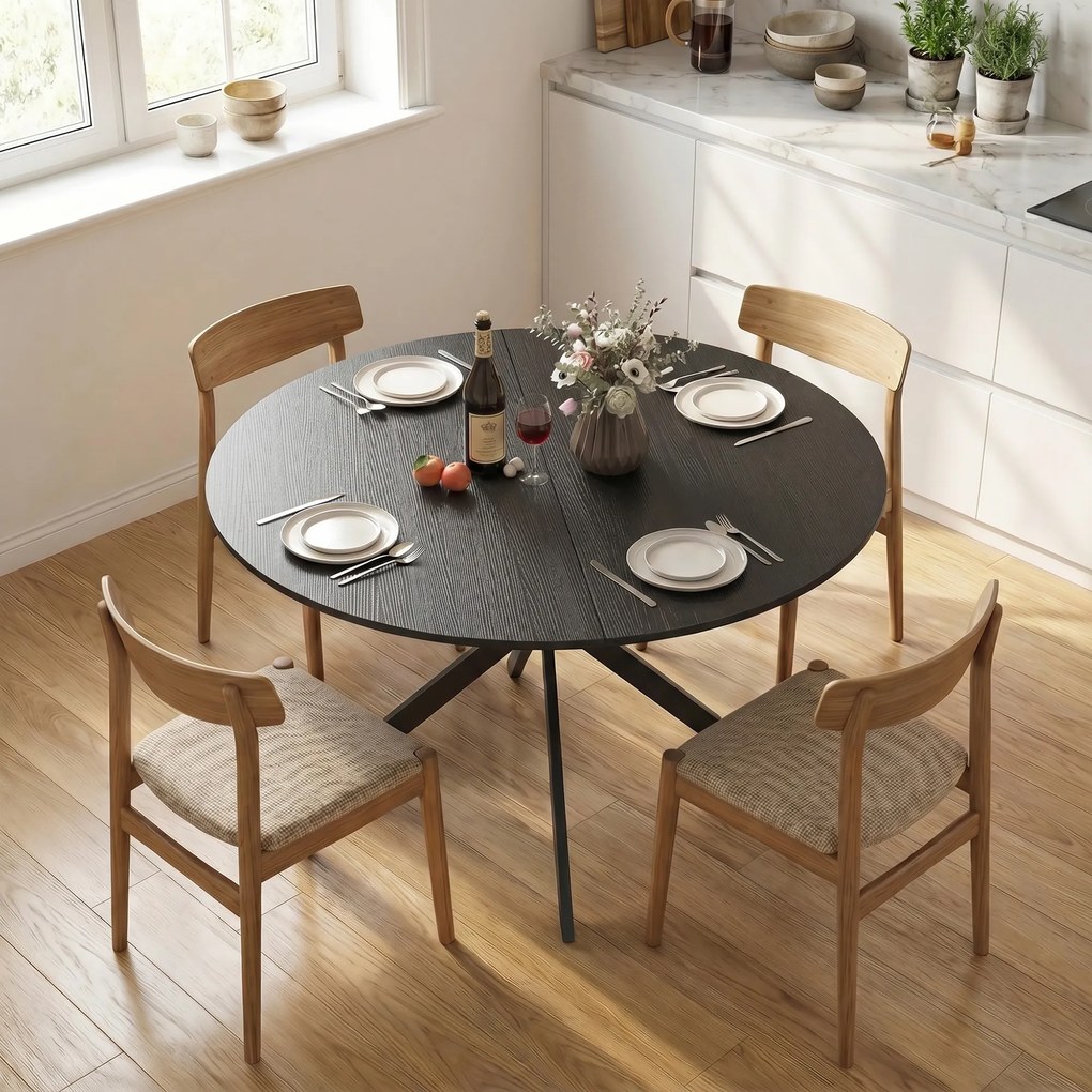 HOMCOM kulatý jídelní stůl pro 4, Ø120 cm, industriální styl s ocelovými X-nohami, pro jídelnu, kuchyni nebo domácí kancelář, černý