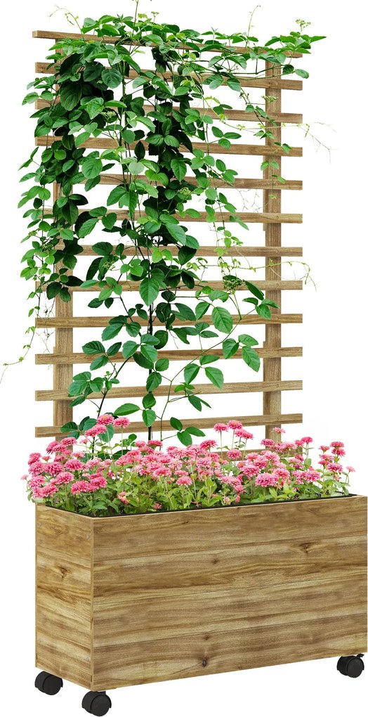 Zvýšený květinový záhon Outsunny s trellicí a kolečky 76x30x155cm | Aosom