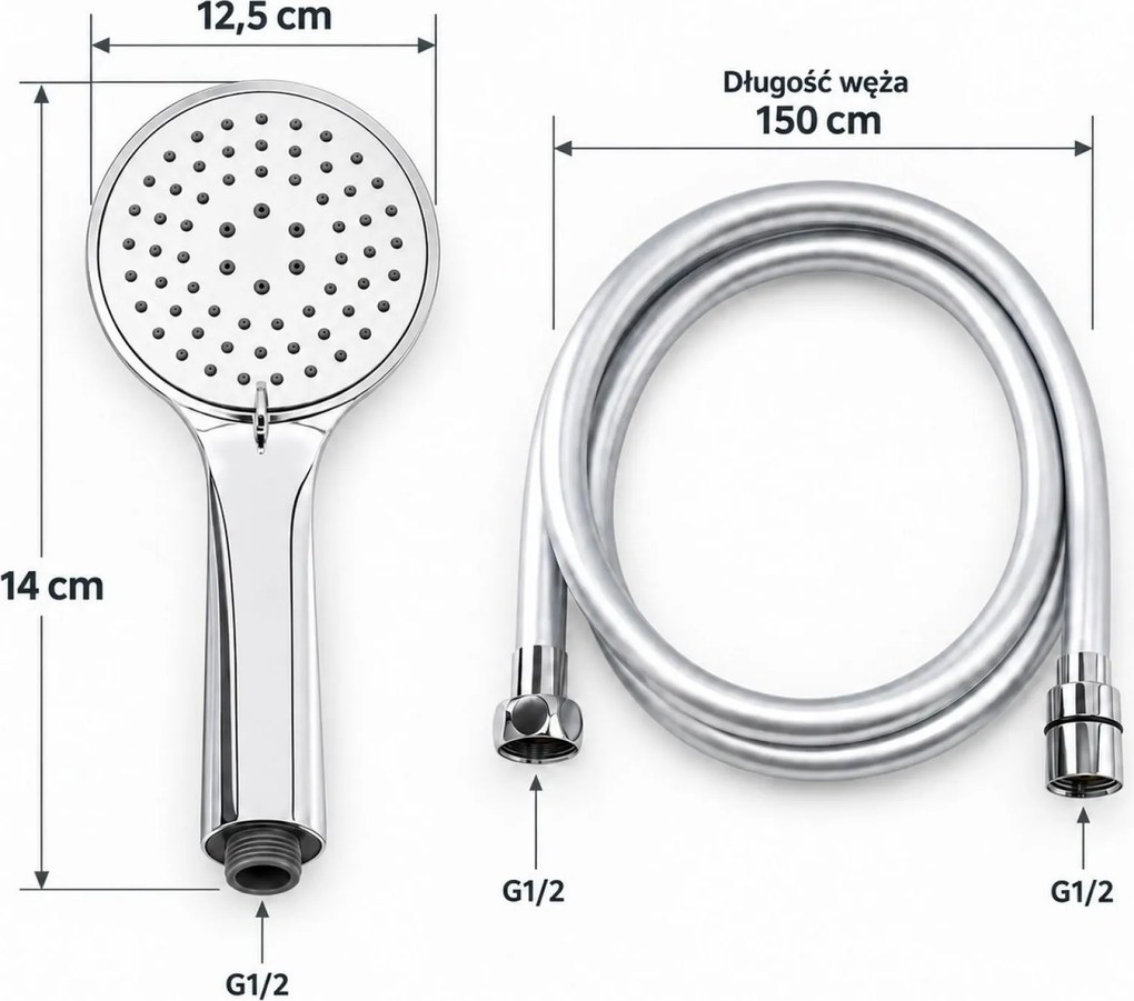 Erga Wemi, 3-funkční ruční sprcha s hadicí 150 cm, 12,5 × 14 cm, chromová, ERG-YKA-BP.WEMI-CHR