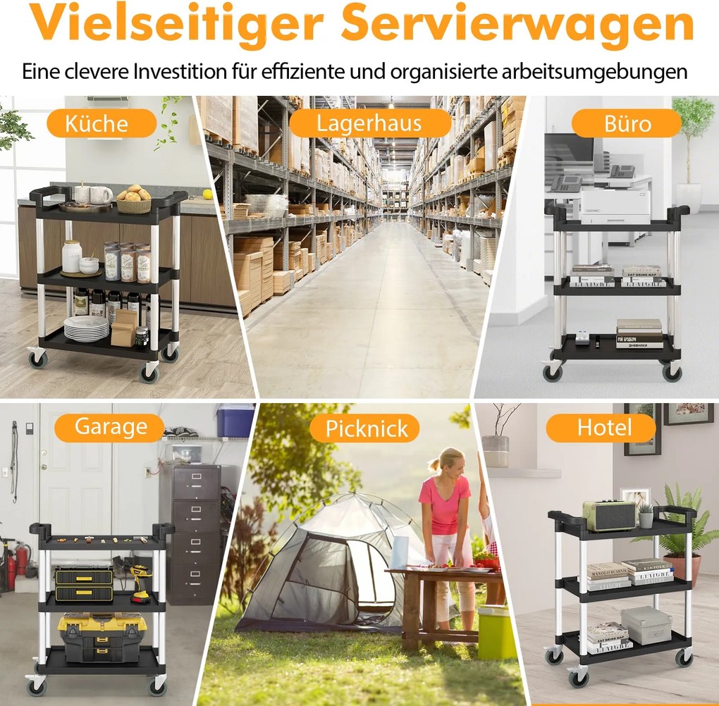 Costway 3patrový servírovací vozík, přepravní vozík pro velké zatížení