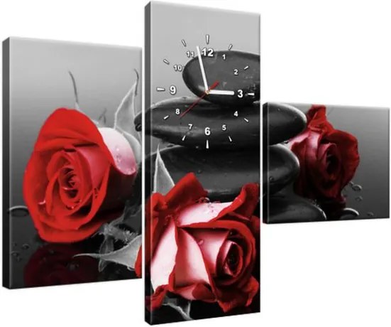 Obraz s hodinami Červené růže a kameny 100x70cm ZP1705A_3AW