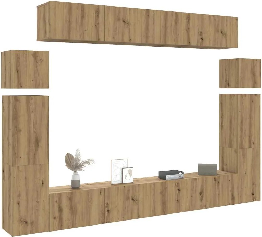 Sada 8 kusů nástěnné TV skříňka dub artisan kompozitní dřevo 3329012