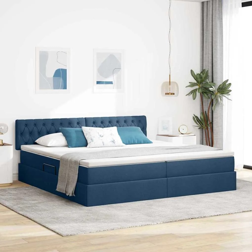 Postel s úložným prostorem a matrací Modrá 200 x 200 cm Samet 3370598