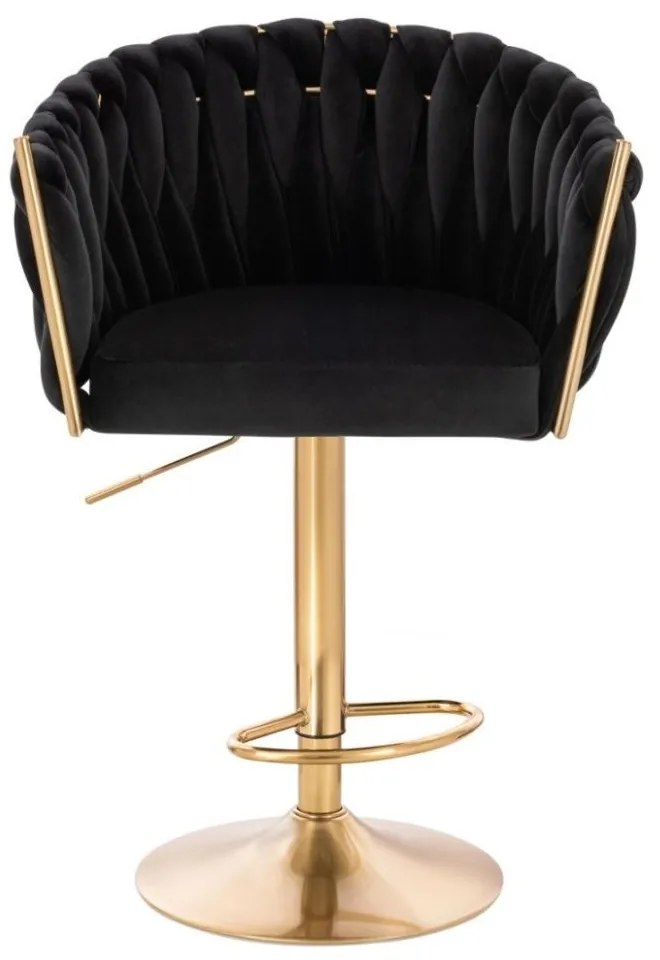 LuxuryForm DESIGN Barová židle NORDEN VELUR na zlaté kulaté podstavě - černá