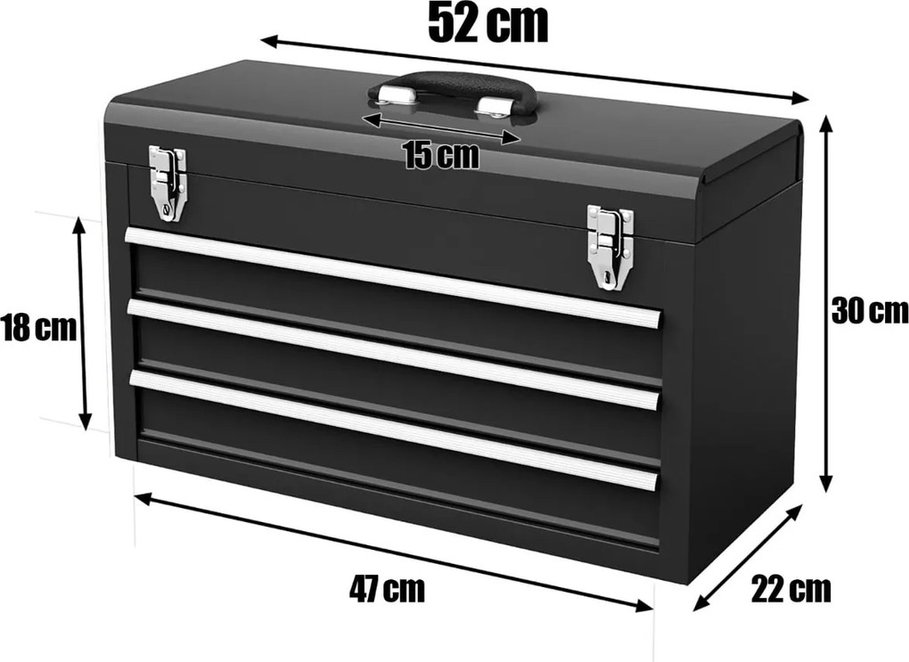 Costway Kovová skříňka na nářadí se 3 zásuvkami a horní přihrádkou na nářadí