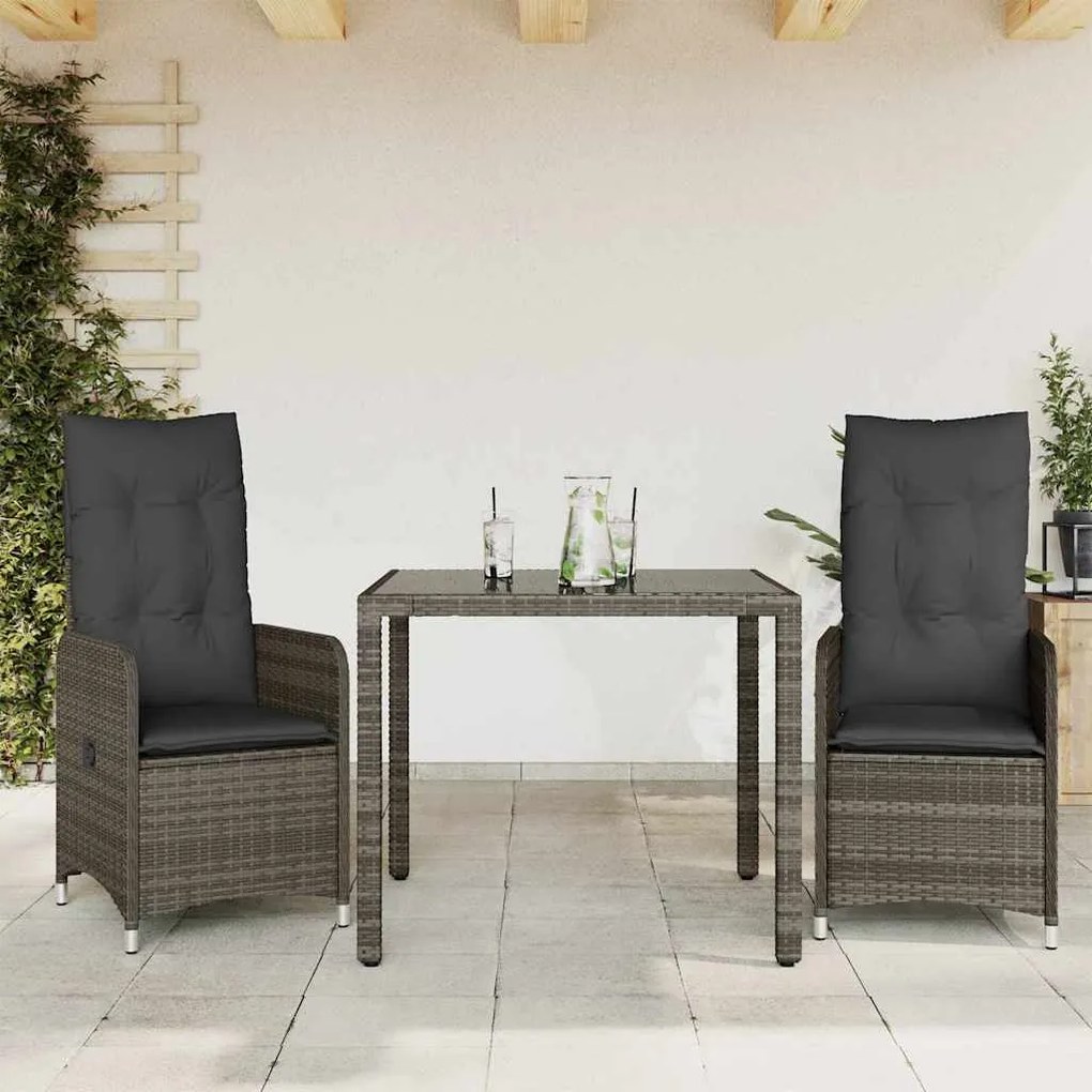 3dílný zahradní bistro set s poduškami šedý polyratan 3277031