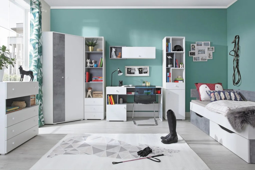 Rohová šatní skříň SIGMA SI2 Bílá lux + beton