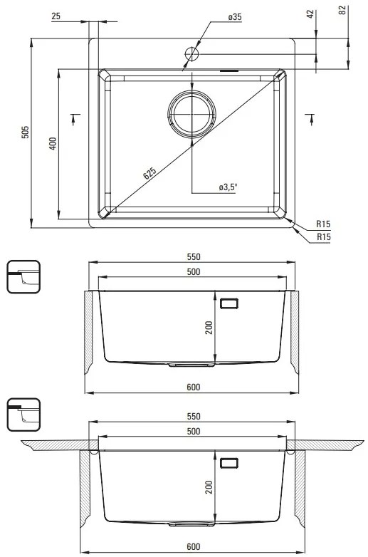 Deante Olfato, 1-komorový nerezový dřez 550x505x200mm, zlatá matná, DEA-ZPO_R10B