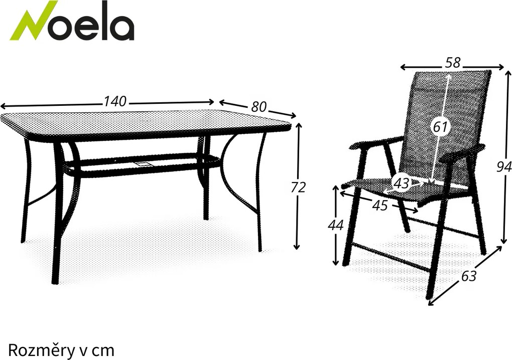 Noela Zahradní jídelní set Porto 140cm + 4x kovová židle Solano