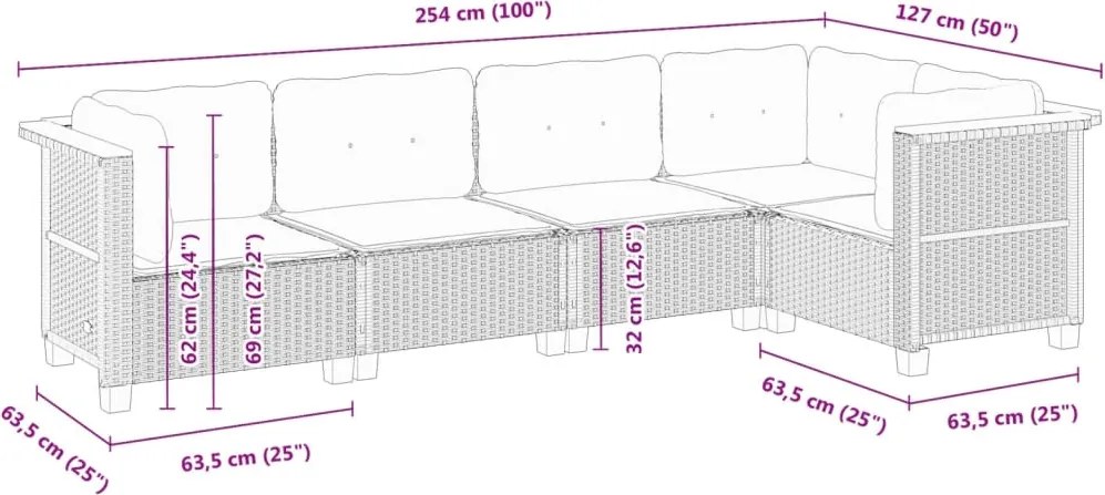 5dílná zahradní sedací souprava s poduškami černá polyratan 3261809