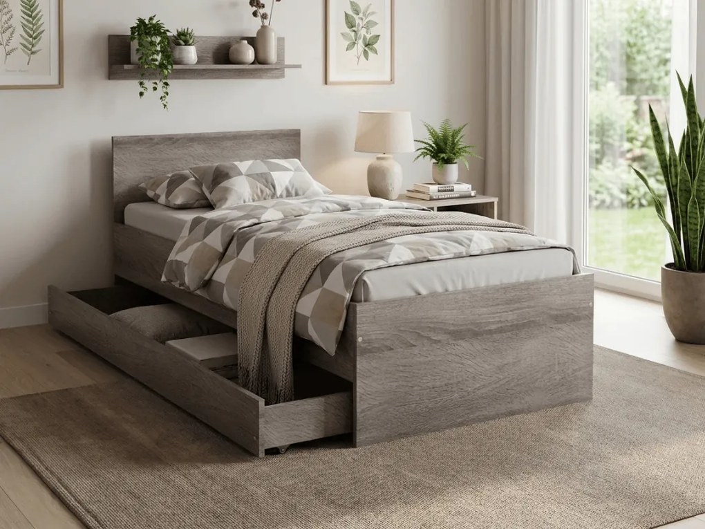 Postel ELISA 90 x 200 cm, dub lanýž Matrace: Matrace Sommera 18 cm, Rošt: S lamelovým roštem