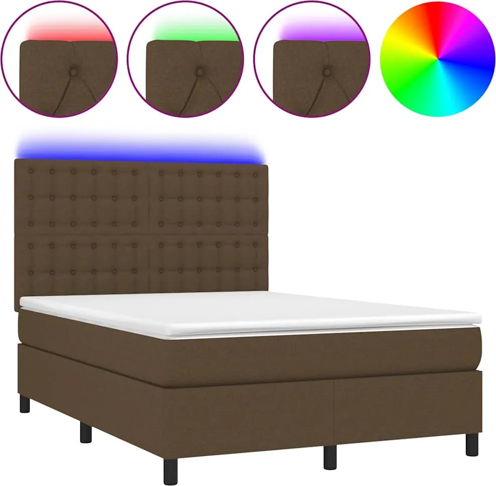 Box spring postel s matrací a LED tmavě hnědá 140x190 cm textil 3135192