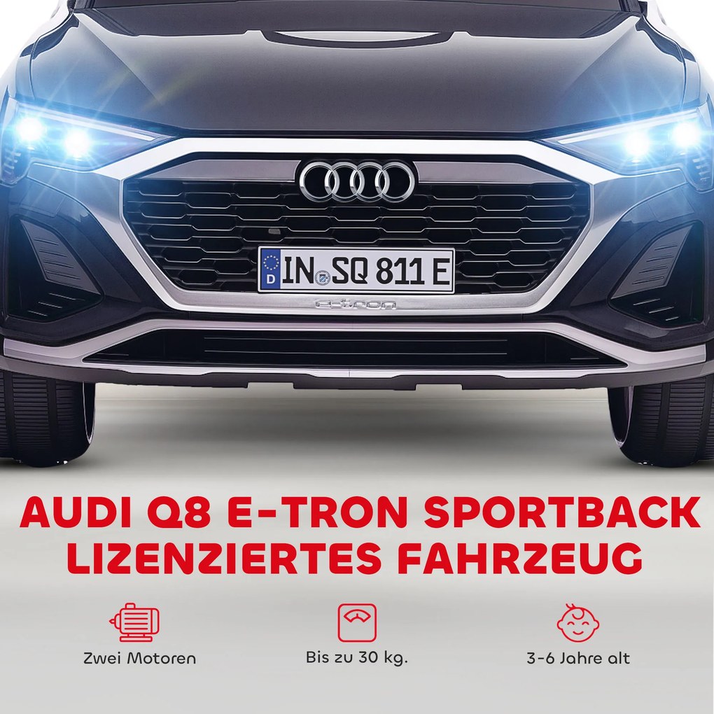 AIYAPLAY Elektrické auto pro děti od 3 let Audi Q8 Etron Sportback 12V s dálkovým ovládáním, pružným odpružením kol, jasnými světly, klaksonem a hudb…