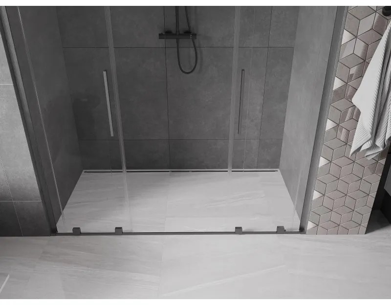 Mexen Velar L Duo, posuvné sprchové dveře do otvoru 170 cm, 8mm čiré sklo, grafit broušený, 871-170-003-02-66