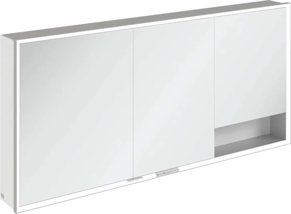 Villeroy & Boch My View+ - Zrcadlová skříňka s LED osvětlením 160x75x17 cm, 3 dvířka, Brilliant White/šedá A48116VE