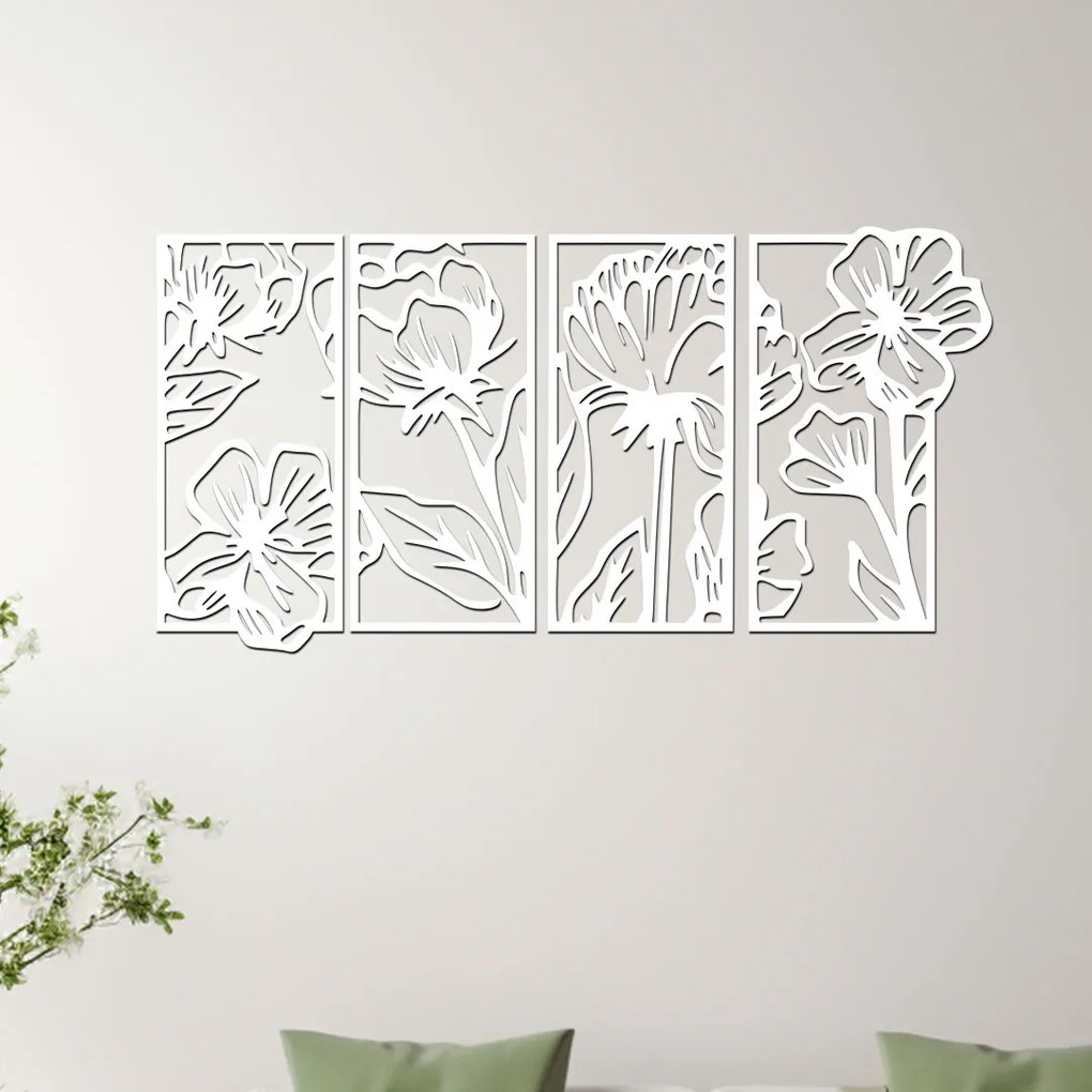 dřevo života 4 dílný obraz květin - FLORIST Zvolte barvu dekoru: Bílá, Rozměry (cm): 157x80