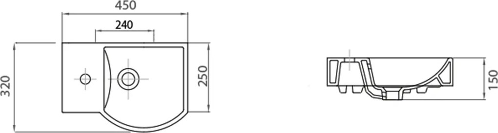 Sapho, LITOS keramické umyvadlo levé, 45x32 cm, bílá, 4779