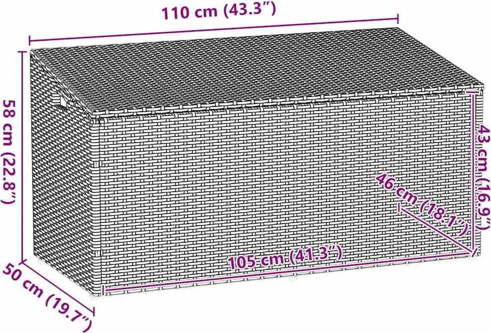 vidaXL Zahradní úložný box 110 x 50 x 58 cm polyratan [4104069] Barva: Šedá