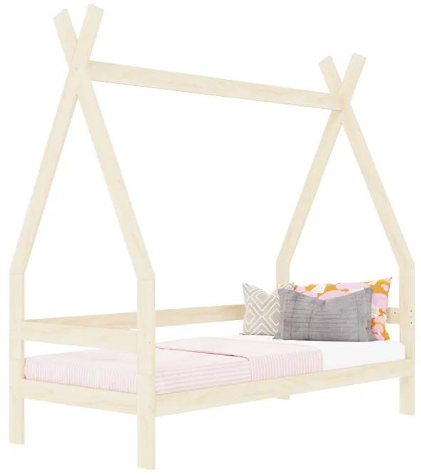 Benlemi Dětská dřevěná postel SAFE 5v1 ve tvaru teepee se zábranou Zvolte barvu: Béžová, Zvolte rozměr: 90x160 cm, Zvolte zábranu: S jednou zábranou