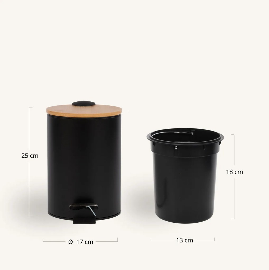 Odpadkový koš do koupelny s bambusem ZETRU, 3 l, černý