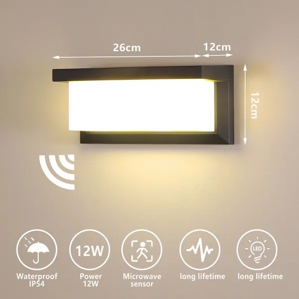 Brilagi-LED Venkovní nástěnné svítidlo se senzorem BRICKY LED/12W/230V antr IP54