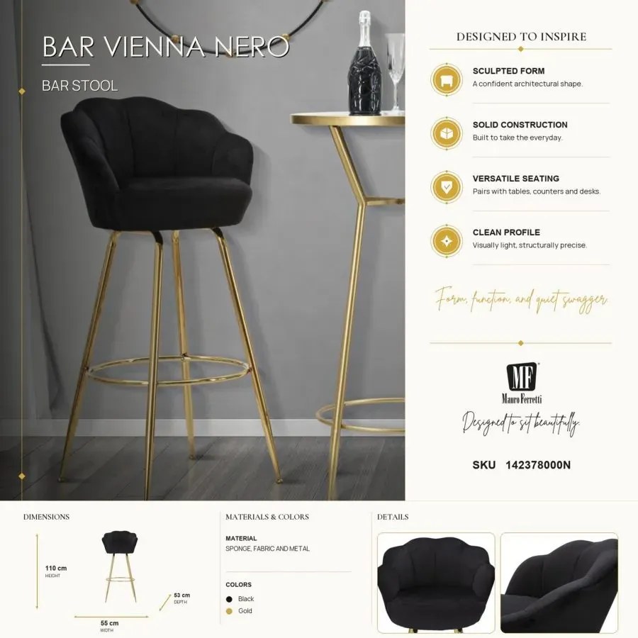 Sametová barová židle Vienna černá