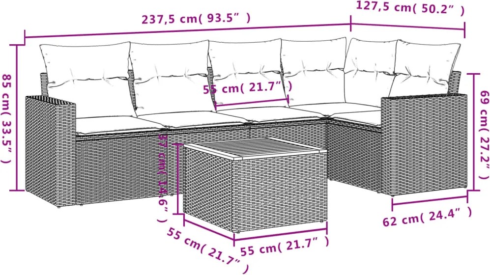 6dílná zahradní sedací souprava s poduškami béžová polyratan 3224113