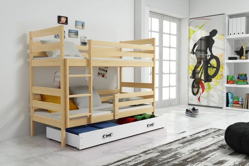 BMS Group Dětská patrová postel s úložným prostorem ERYK borovice Velikost postele: 200x90 cm, Barva šuplíku: Zelená