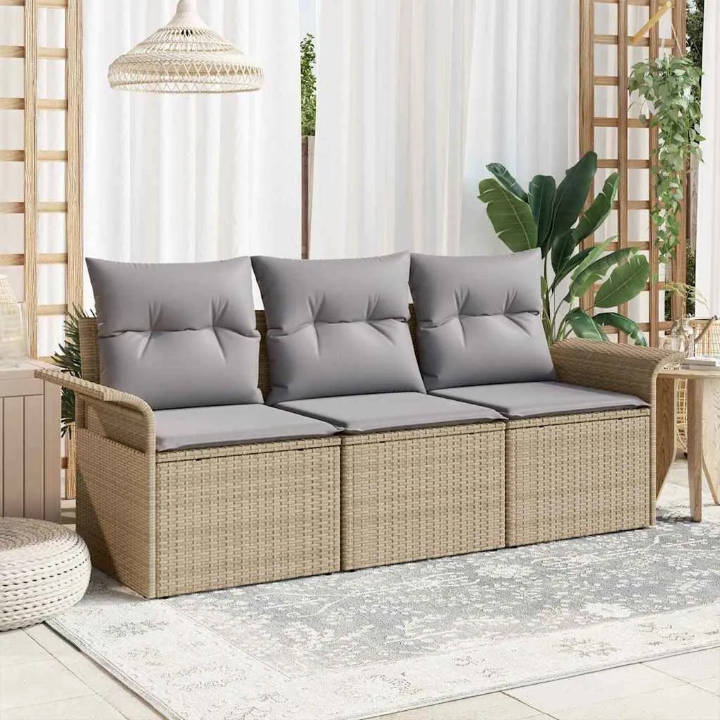 Set pohovek 3 ks 3-Počet míst Beige a šedá polyratan 3345220