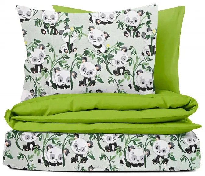 Ervi bavlněné povlečení oboustranné - pandy na zeleném /zářivé zelené
