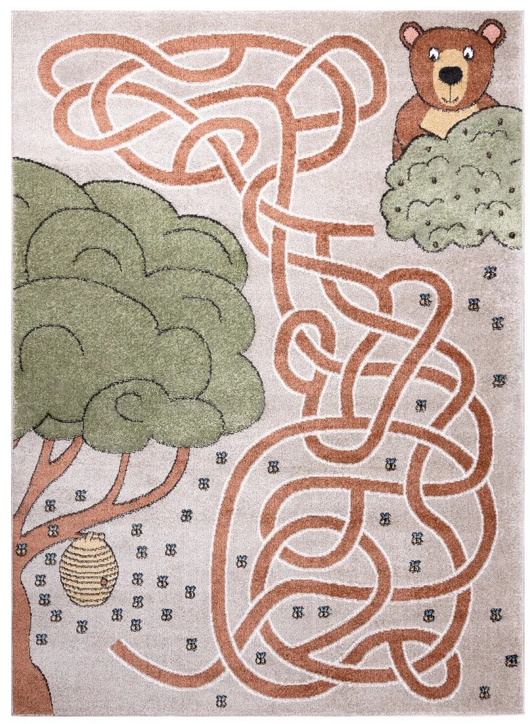Dywany Łuszczów, Dětský kusový koberec Fun Honey with Bear beige, 240x330, hnědá, dětský pokoj