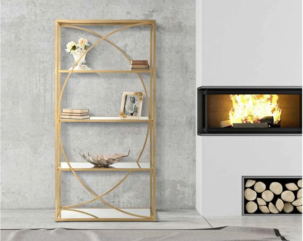 Designová knihovna Fanchon 90 cm zlatá