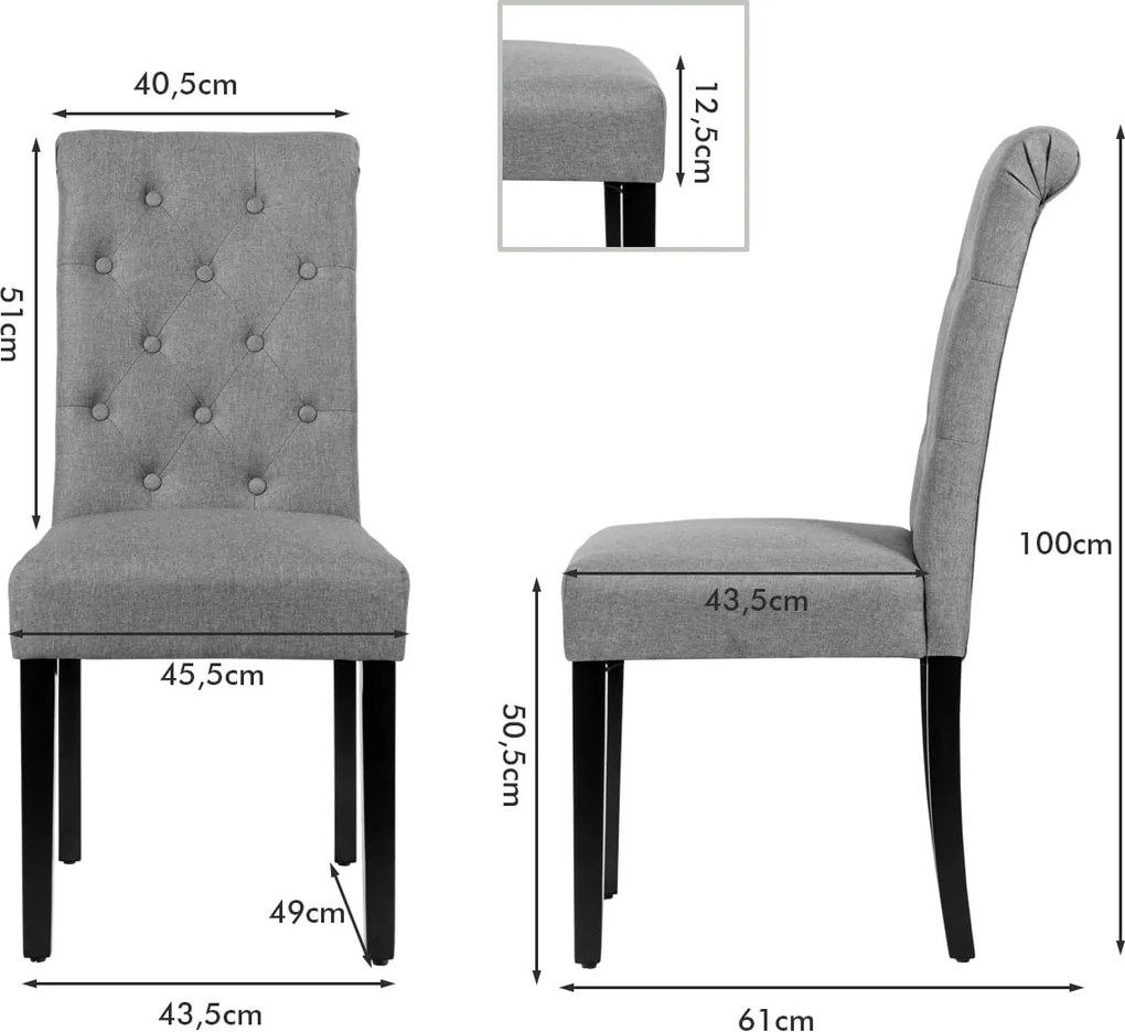 Costway Sada 2 knoflíkových všívaných jídelních židlí Polstrované