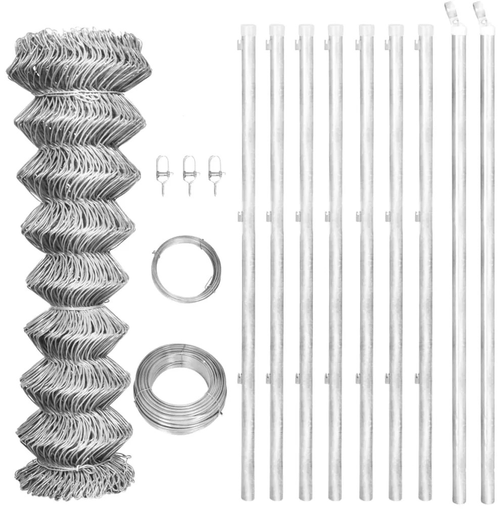 Drátěné pletivo se sloupky pozinkovaná ocel 15 x 1 m stříbrné 141495
