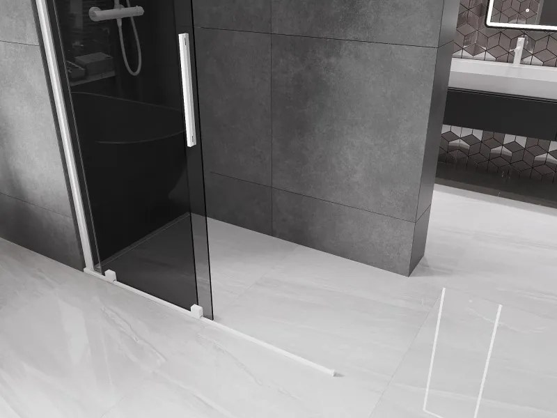 Mexen Velar, sprchová zástěna s posuvnými dveřmi Walk-in 150 x 200 cm, 8mm šedé sklo, bílá matná, 871-150-000-43-20