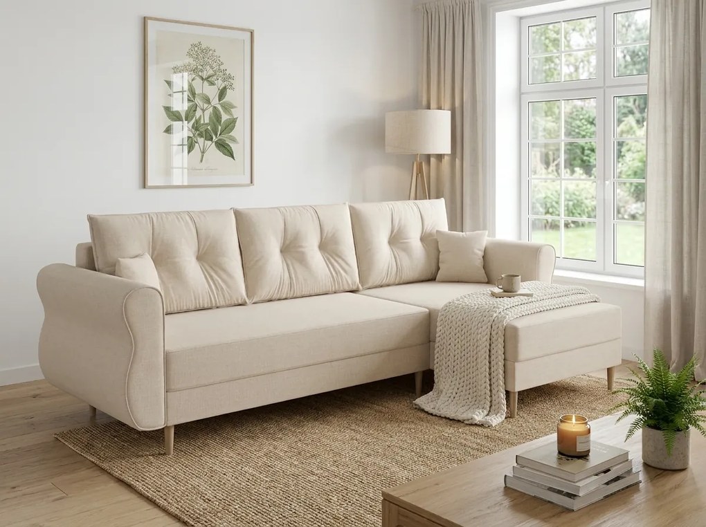 Rozkládací oboustranná sedací souprava do L SILVIANO 230x140 cm, krémová