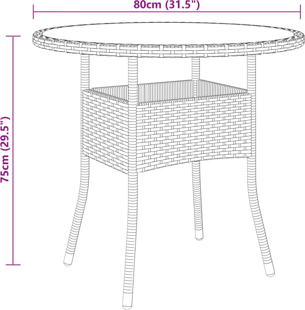 vidaXL Zahradní stůl Ø 80 x 75 cm tvrzené sklo a polyratan [310606] Barva: Hnědá