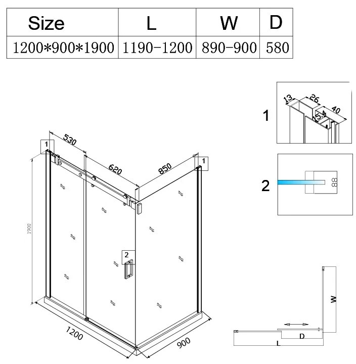BPS-koupelny Obdélníkový sprchový kout HYD-OK14C 120x90 černá/transparent - bez vaničky