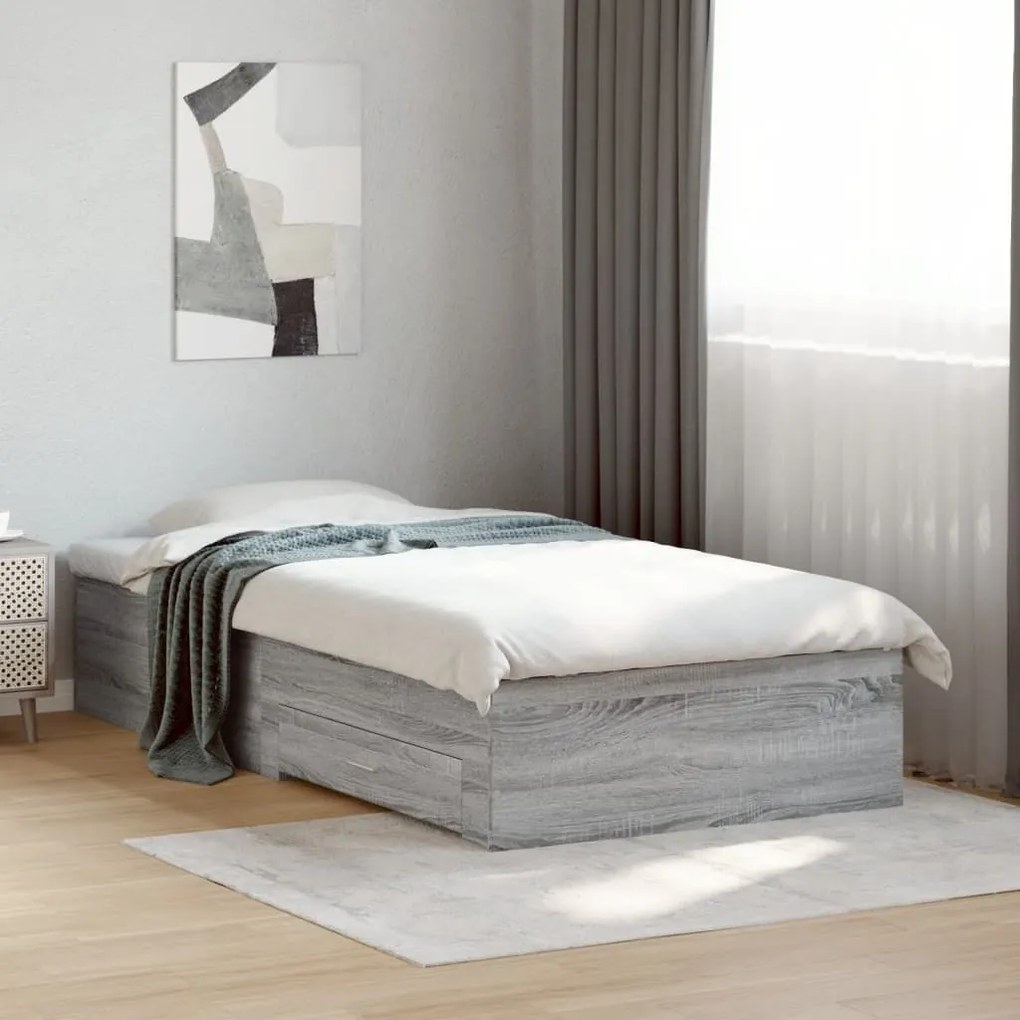 Rám postele se zásuvkami šedý sonoma 90x200 cm kompozitní dřevo 3280431