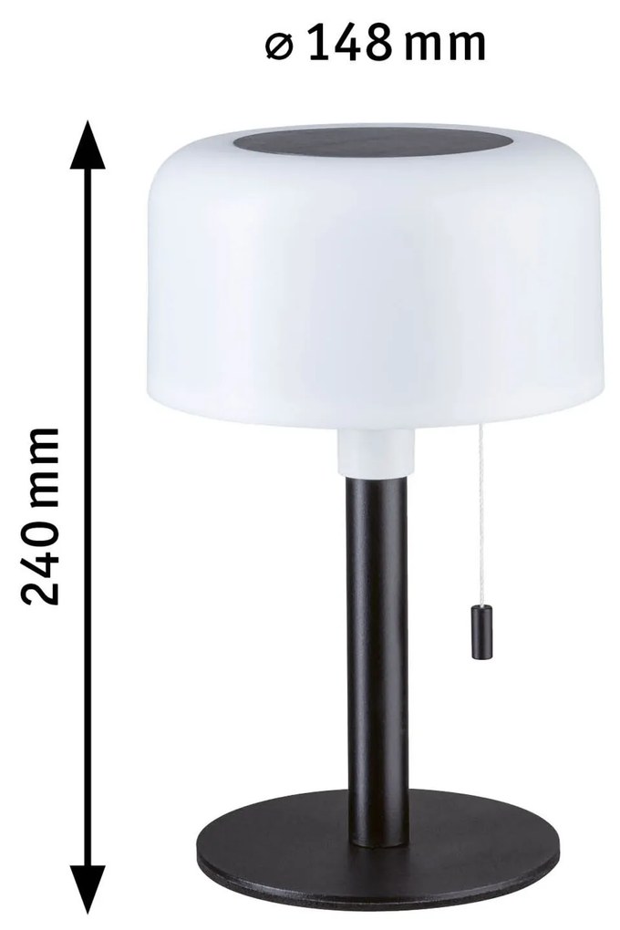 Paulmann 94607 Bartja, černá solární lampička na baterii, 1,6W LED 2700K, výška 24cm, IP44
