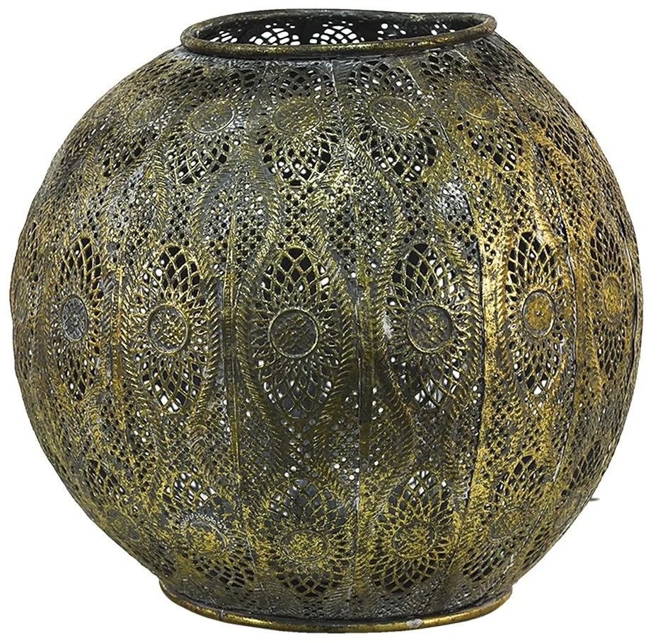 Zlatý antik kovový svícen s ornamenty - Ø 23*21 cm