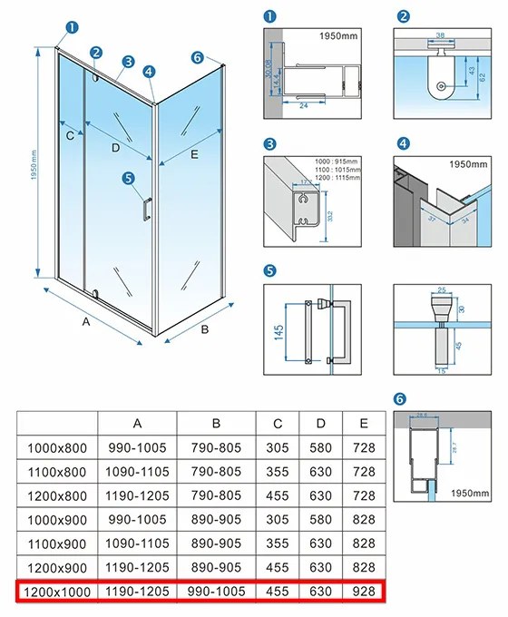 BPS-koupelny Obdélníkový sprchový kout HYD-OK06 120x100 chrom/transparent