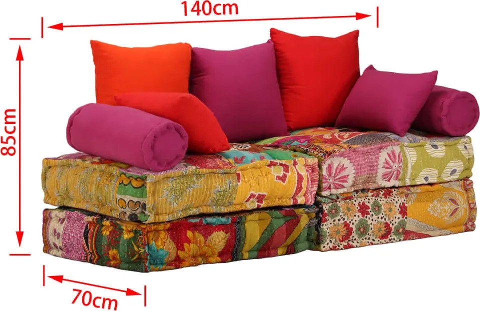 vidaXL 2místný modulární pouf textil [244985] Barva: Patchwork