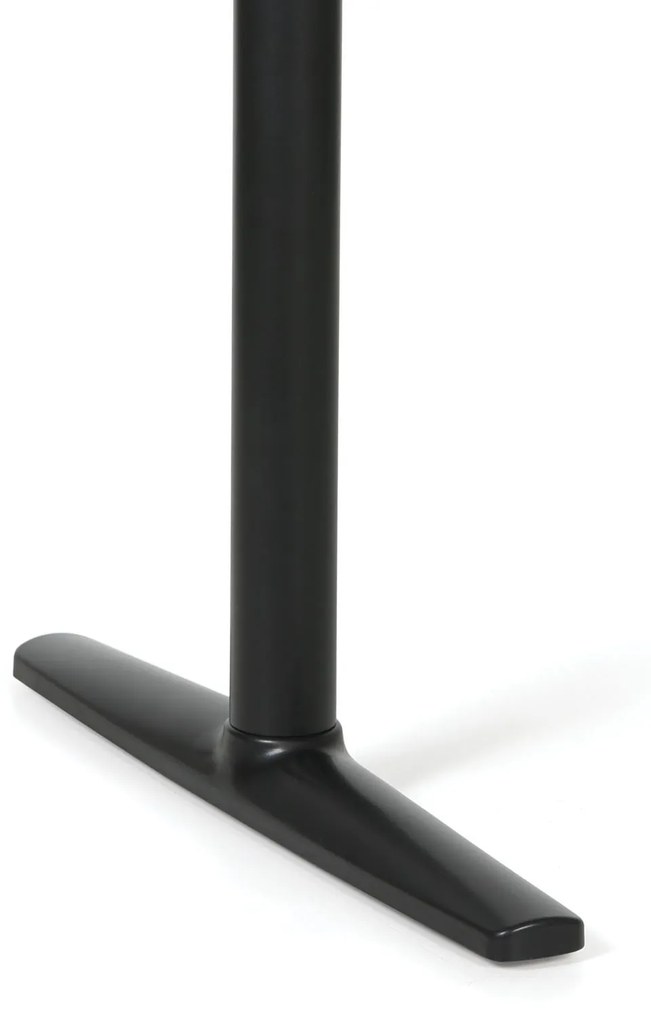 Výškově nastavitelný stůl OBOL, elektrický, 675-1325 mm, ergonomický pravý, deska 1600x1200 mm, černá zaoblená podnož, bílá