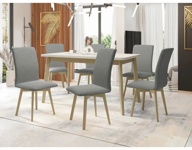 Jídelní jídelní stůl se 6 židlemi AL24, Barva dřeva: bílá-L, Potah: Hygge D91, Barvy nožiček: černá