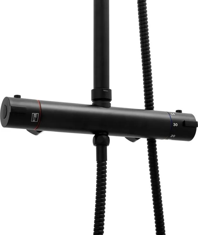 Erga Bergen, sprchový set s termostatickou baterií a dešťovou sprchou 30 cm, černá matná, ERG-YKA-BP.BERGEN THERM 30 BLK