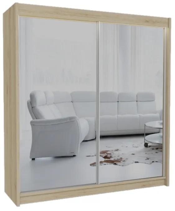 Skříň s posuvnými dveřmi a zrcadlem DEBORA + Tichý dojezd, 200x216x61, sonoma