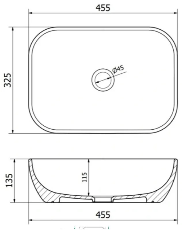 BPS-koupelny Keramické umyvadlo na desku HYD-MO-MAR5-455 45,5x32,5 cm, černý mramor
