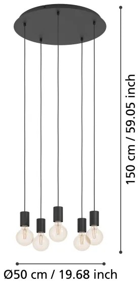 Eglo 390267 - Lustr na lanku HUEBRO 5xE27/40W/230V černá